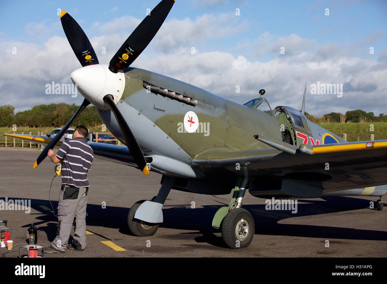 Spitfire at Dunkeswell airfield in Devon which appears in flying scenes ...