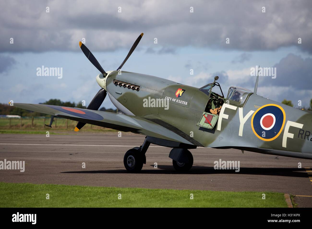 Spitfire at Dunkeswell airfield in Devon which appears in flying scenes ...