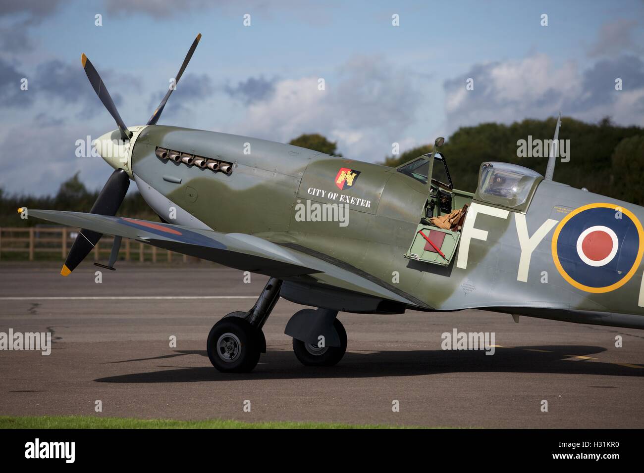 Spitfire at Dunkeswell airfield in Devon which appears in flying scenes ...