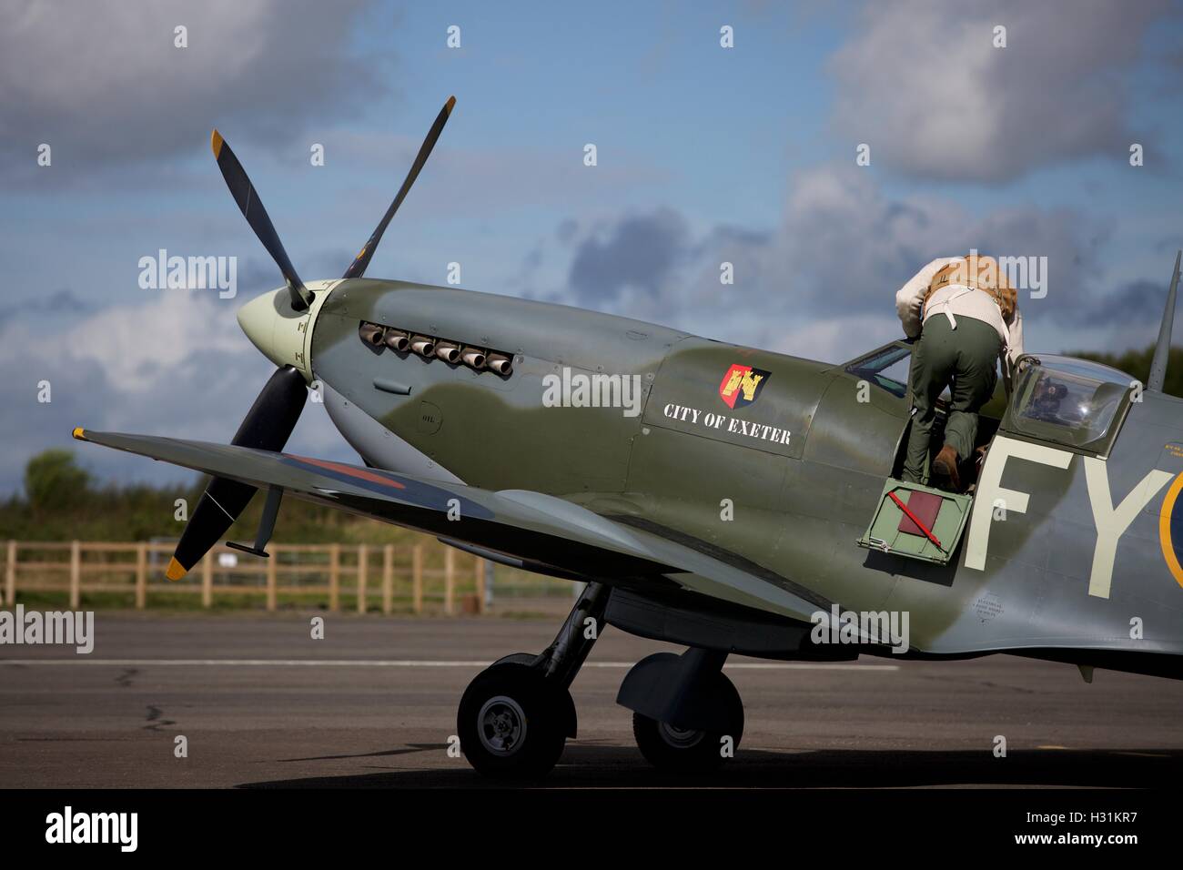 Spitfire at Dunkeswell airfield in Devon which appears in flying scenes ...