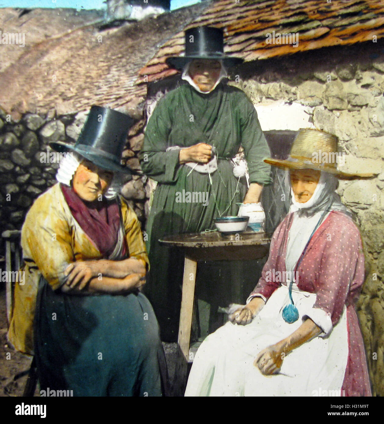 Hand tinted photo of Welsh ladies in traditional costume - Victorian ...