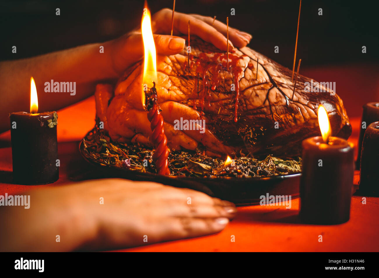 magic ritual with bovine heart Stock Photo - Alamy
