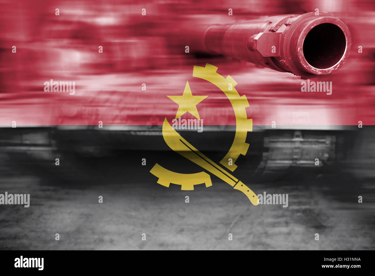 military strength theme, motion blur tank with Angola flag Stock Photo ...