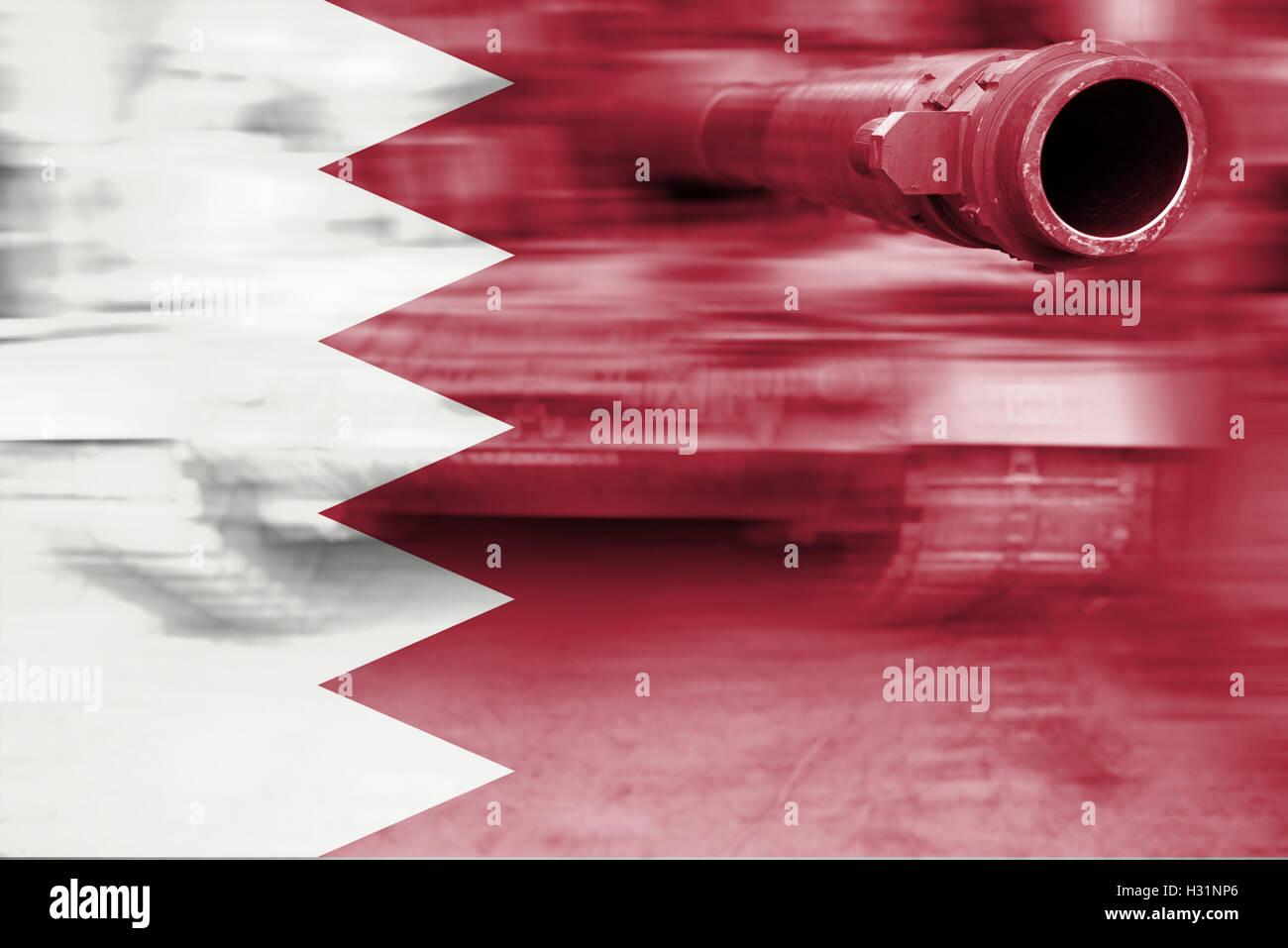 military strength theme, motion blur tank with Bahrain flag Stock Photo ...
