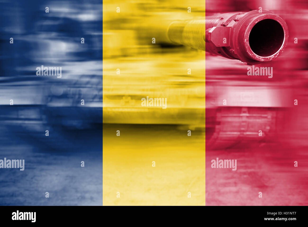 military strength theme, motion blur tank with Chad flag Stock Photo ...