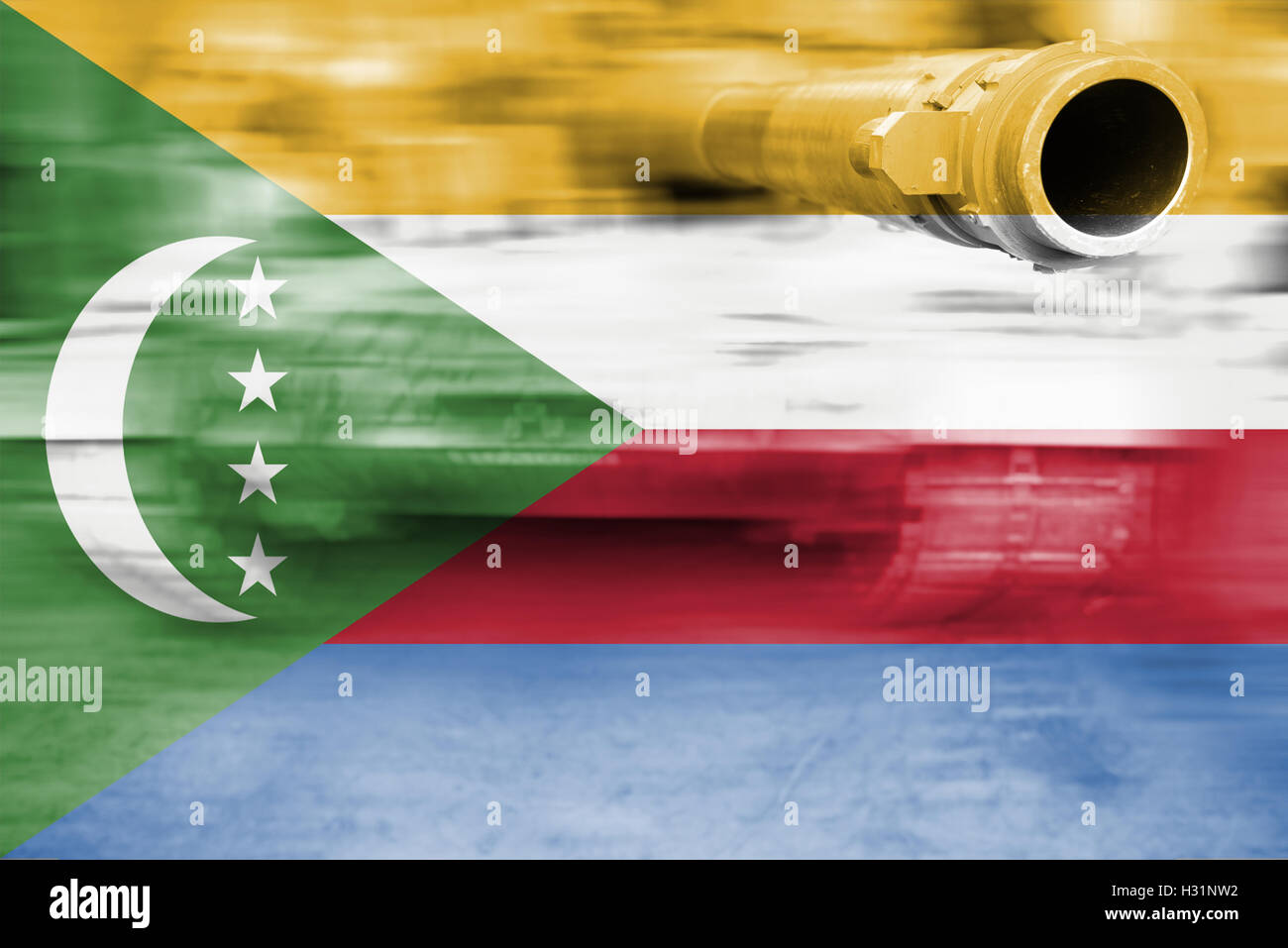 military strength theme, motion blur tank with Comoros flag Stock Photo ...