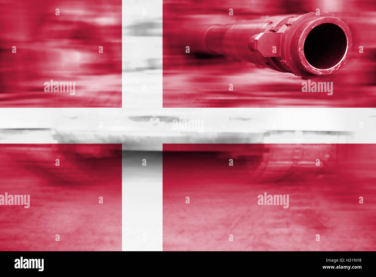 military strength theme, motion blur tank with Denmark flag Stock Photo ...