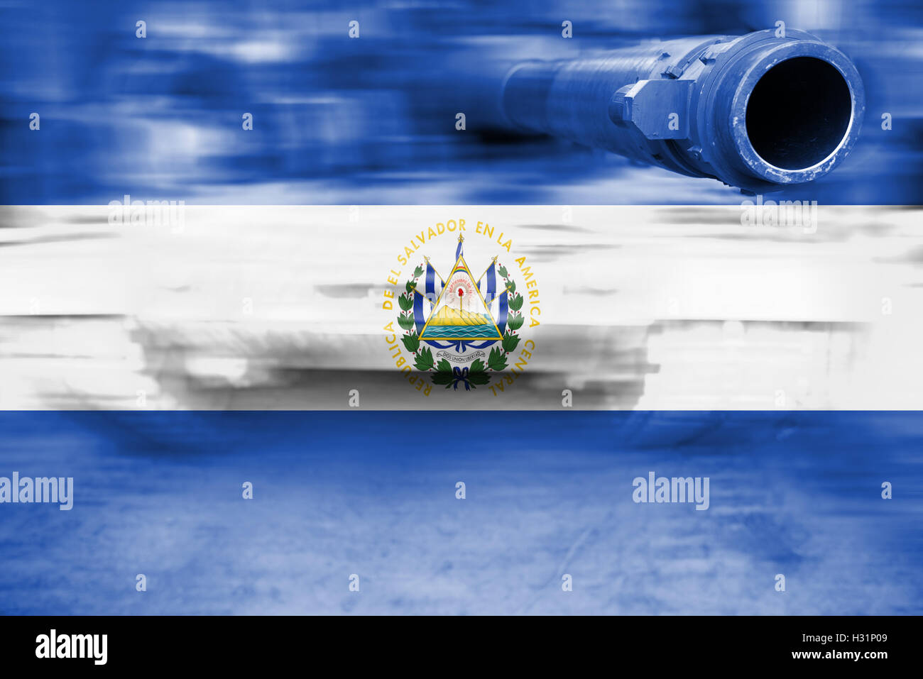 military strength theme, motion blur tank with El Salvador flag Stock ...