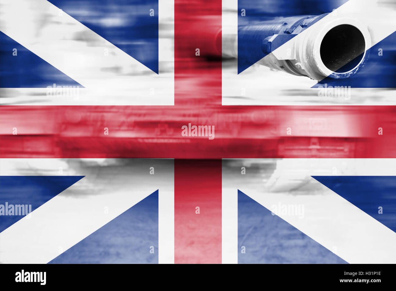 military strength theme, motion blur tank with Great Britain flag Stock ...