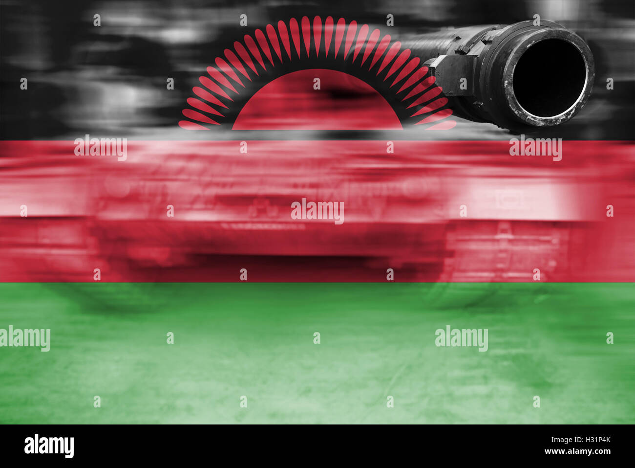 military strength theme, motion blur tank with Malawi flag Stock Photo ...