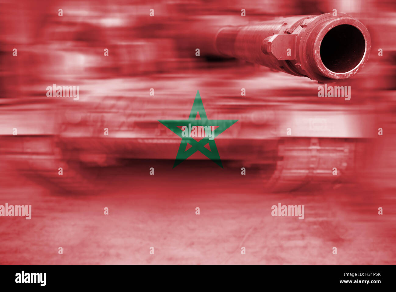 military strength theme, motion blur tank with Morocco flag Stock Photo ...