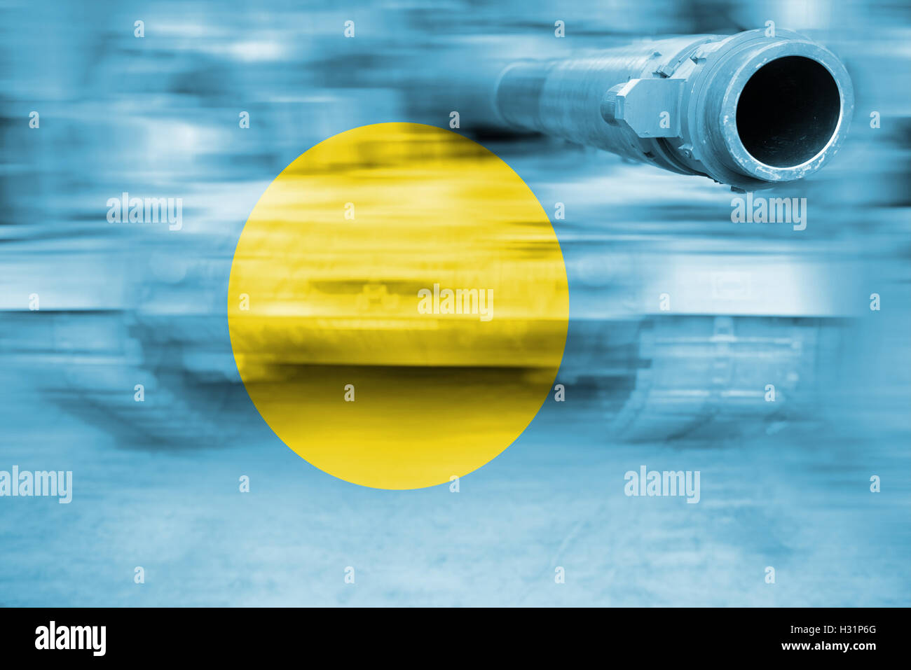 military strength theme, motion blur tank with Palau flag Stock Photo ...