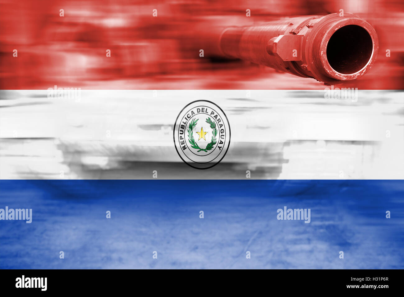 military strength theme, motion blur tank with Paraguay flag Stock ...