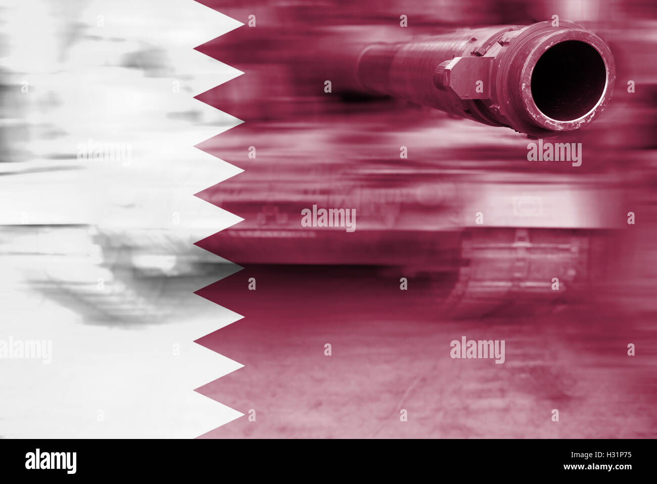 military strength theme, motion blur tank with Qatar flag Stock Photo ...