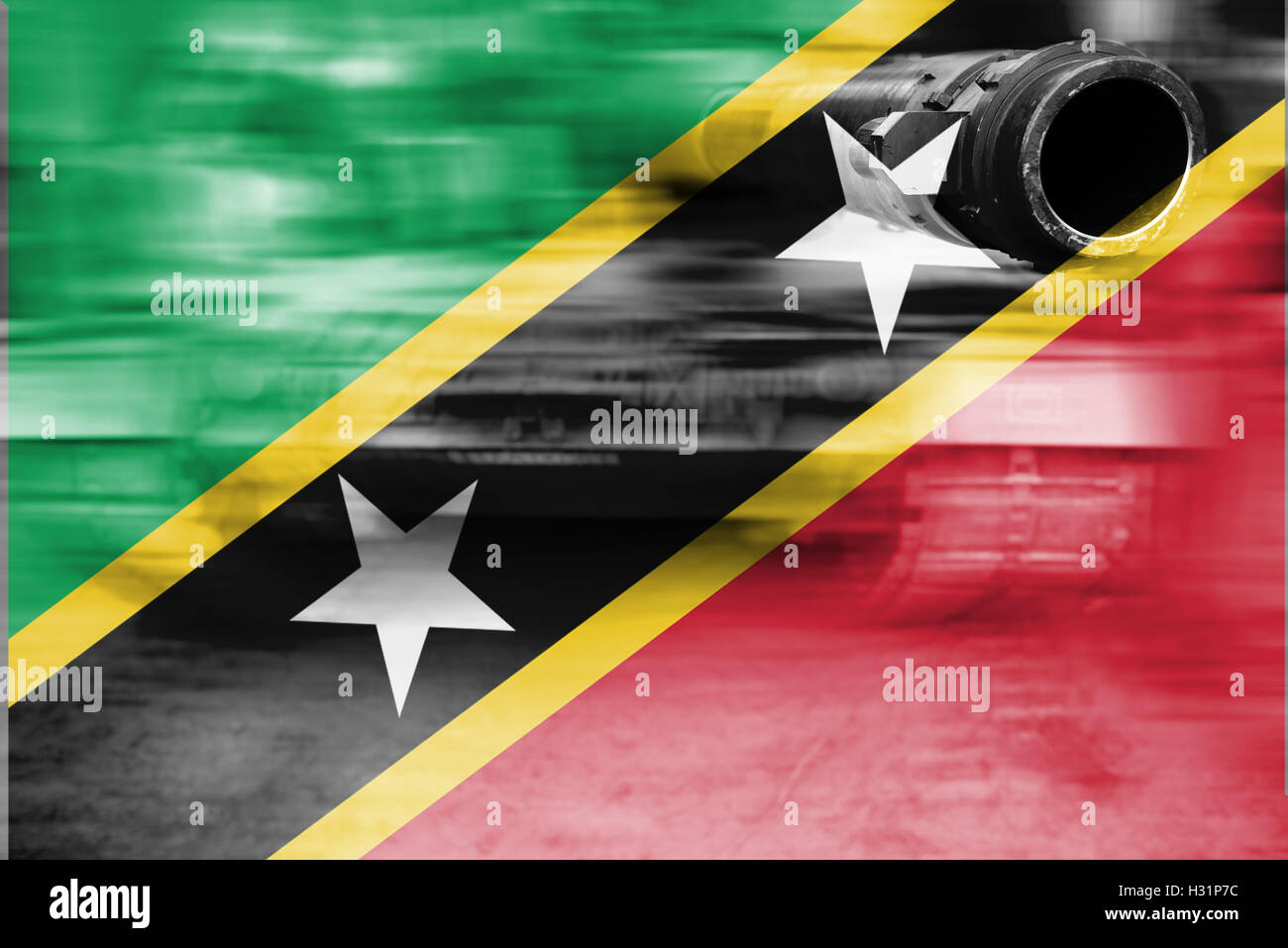 military strength theme, motion blur tank with Saint Kitts & Nevis flag ...