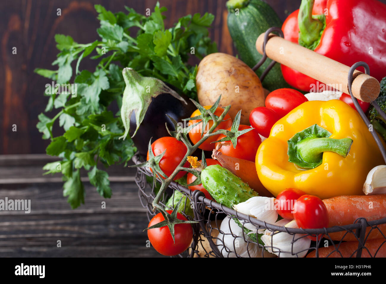Basket with assortment of fresh vegetables Stock Photo - Alamy
