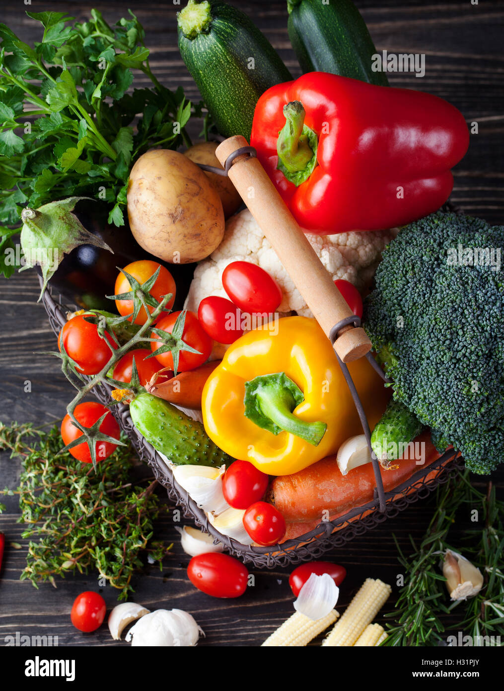 Basket with assortment of fresh vegetables Stock Photo - Alamy