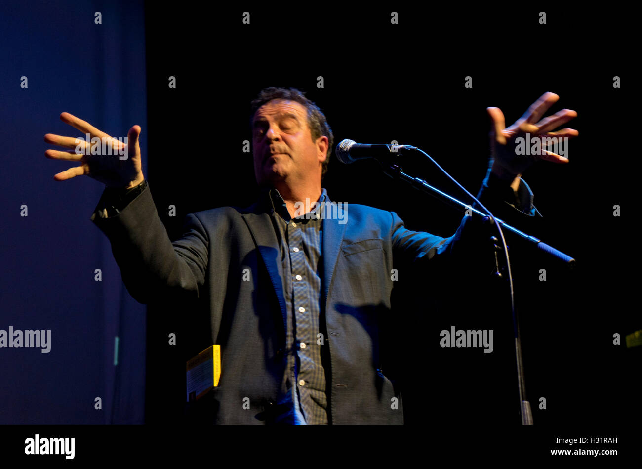 Comedian Mark Thomas performing at the Rich Mix in London to ...