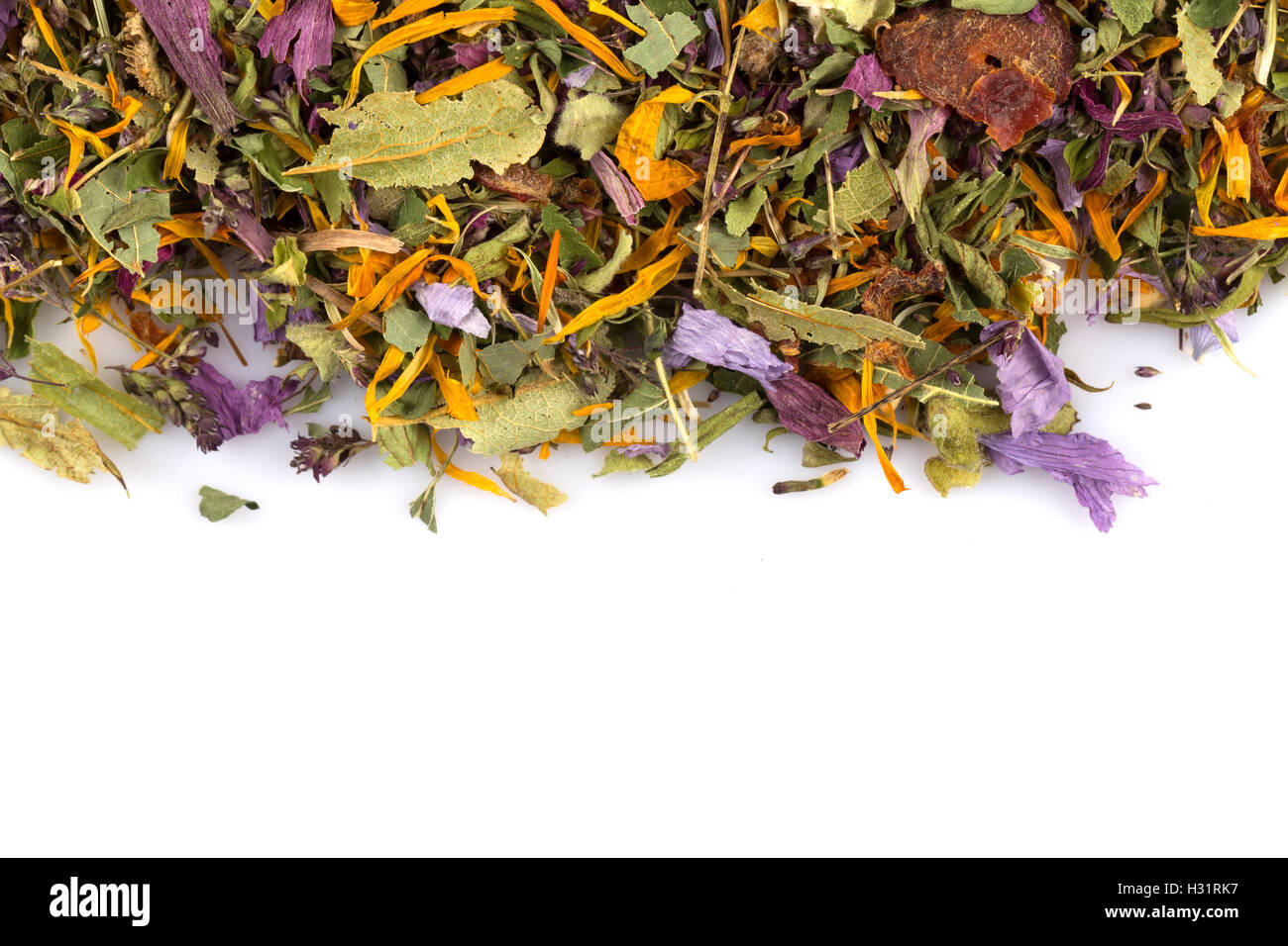 Dried herbal flower tea leaves over white background Stock Photo - Alamy