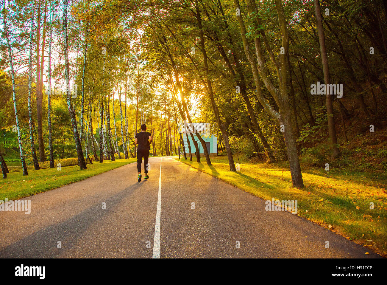 Male athlete / runner running on road - jog workout well being concept ...