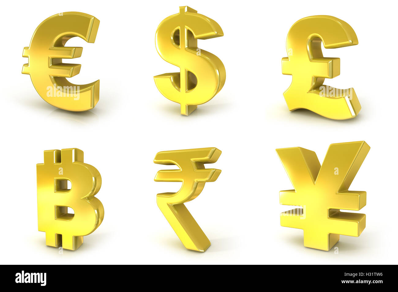 Currency golden signs. 3D render illustration isolated on white ...