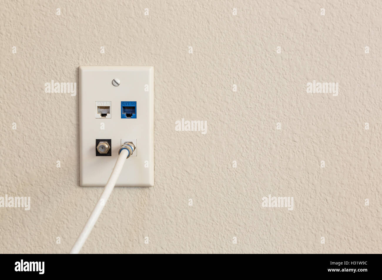 Extensive Multi-media Wall Plate with Cable Stock Photo - Alamy