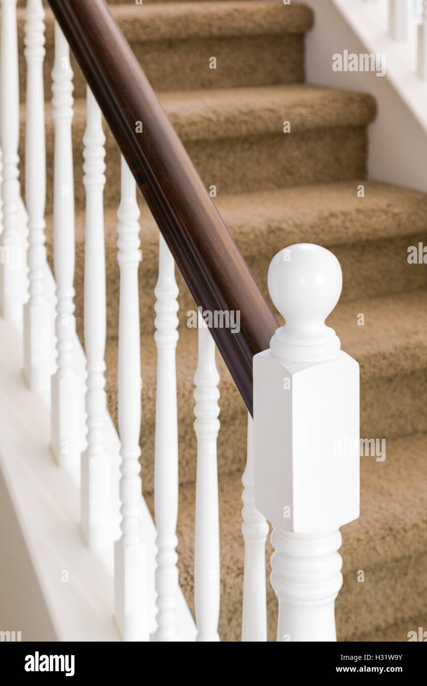 Abstract of Beautiful Stair Railing and Carpeted Steps in House Stock ...