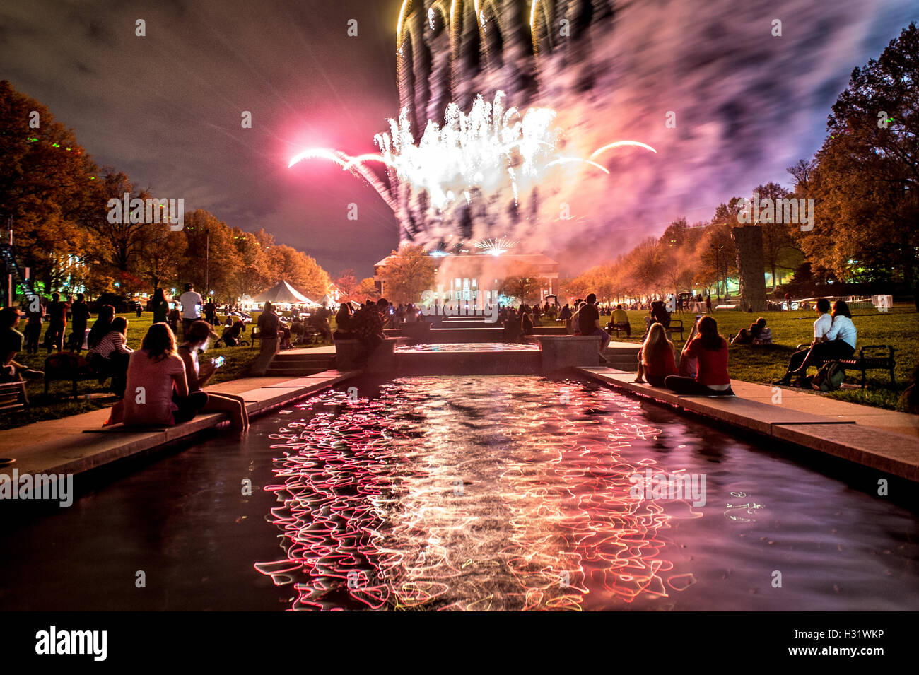Red fireworks shooting off at University of Maryland Homecoming in ...