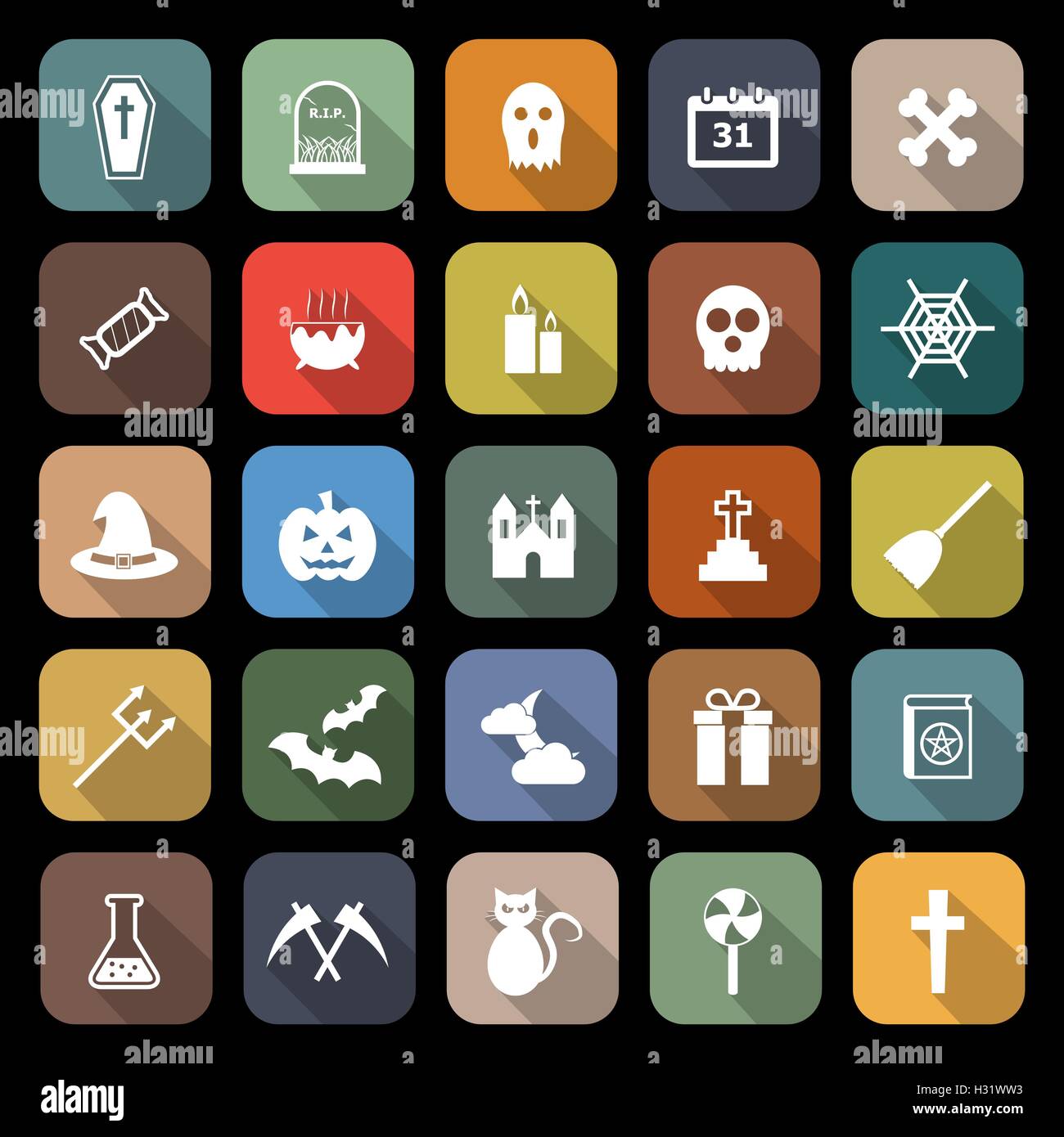 Halloween flat icons with long shadow, stock vector Stock Vector Image ...