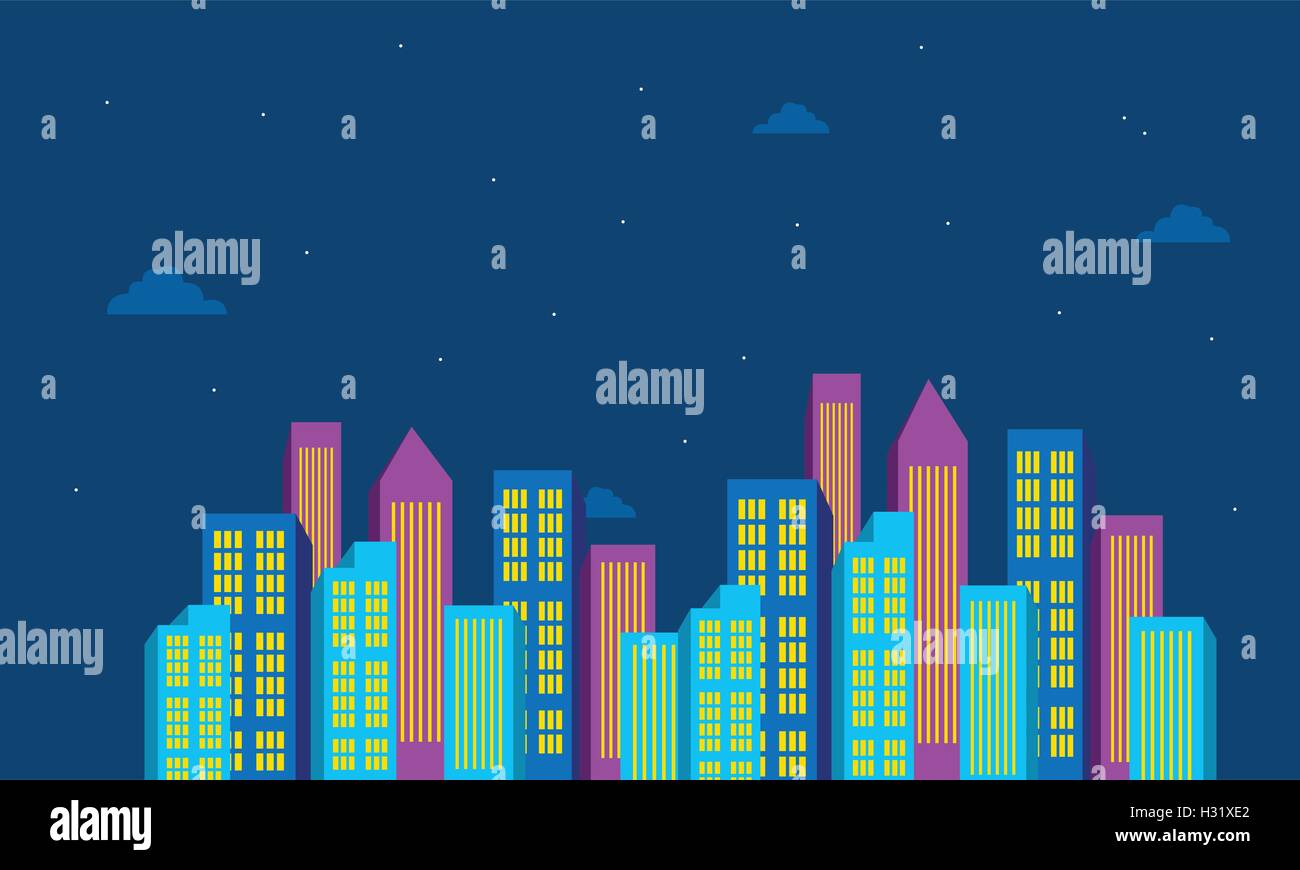 At night landscape city building color vector Stock Vector Image & Art ...