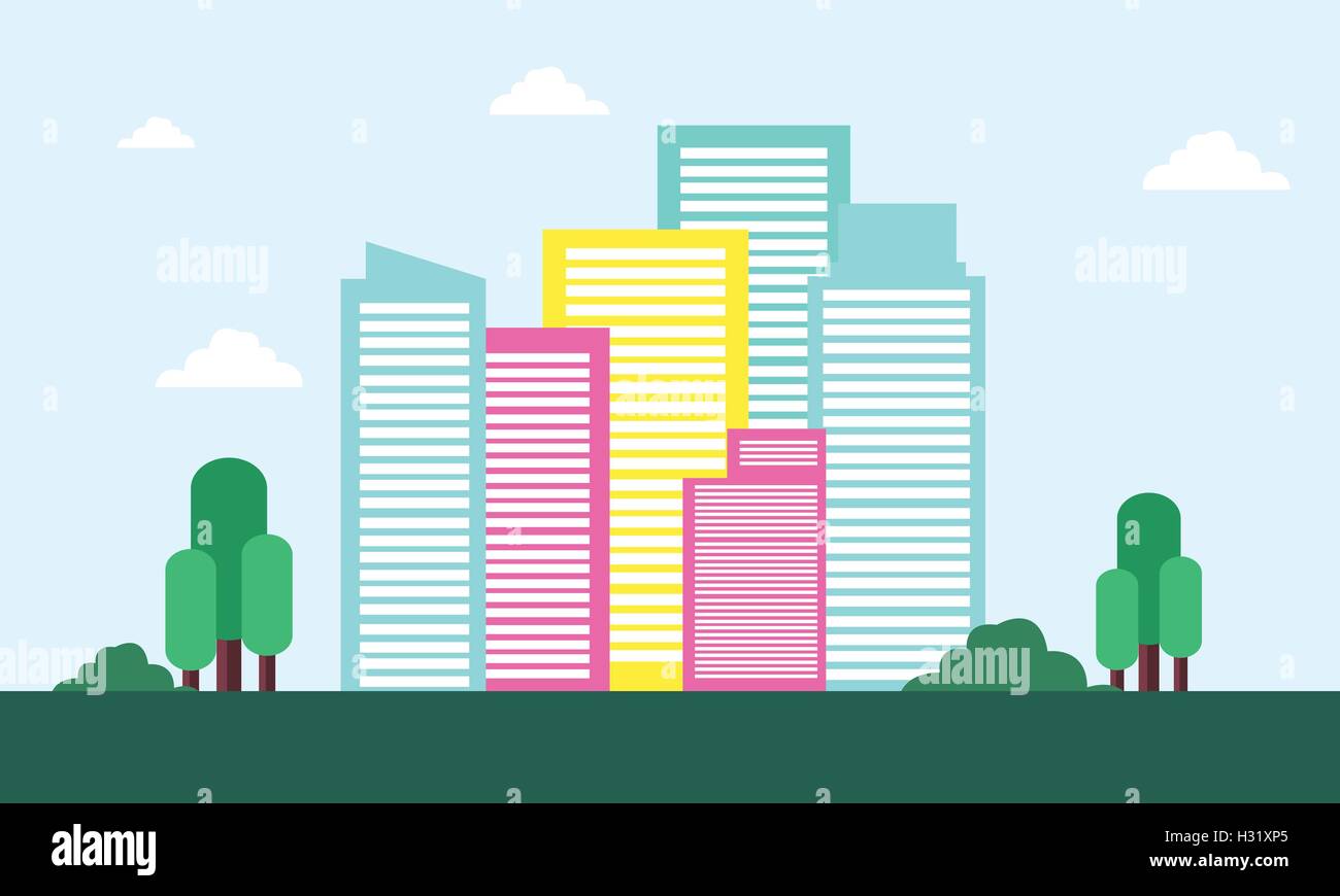 Landscape town vector flat of silhouette Stock Vector Image & Art - Alamy