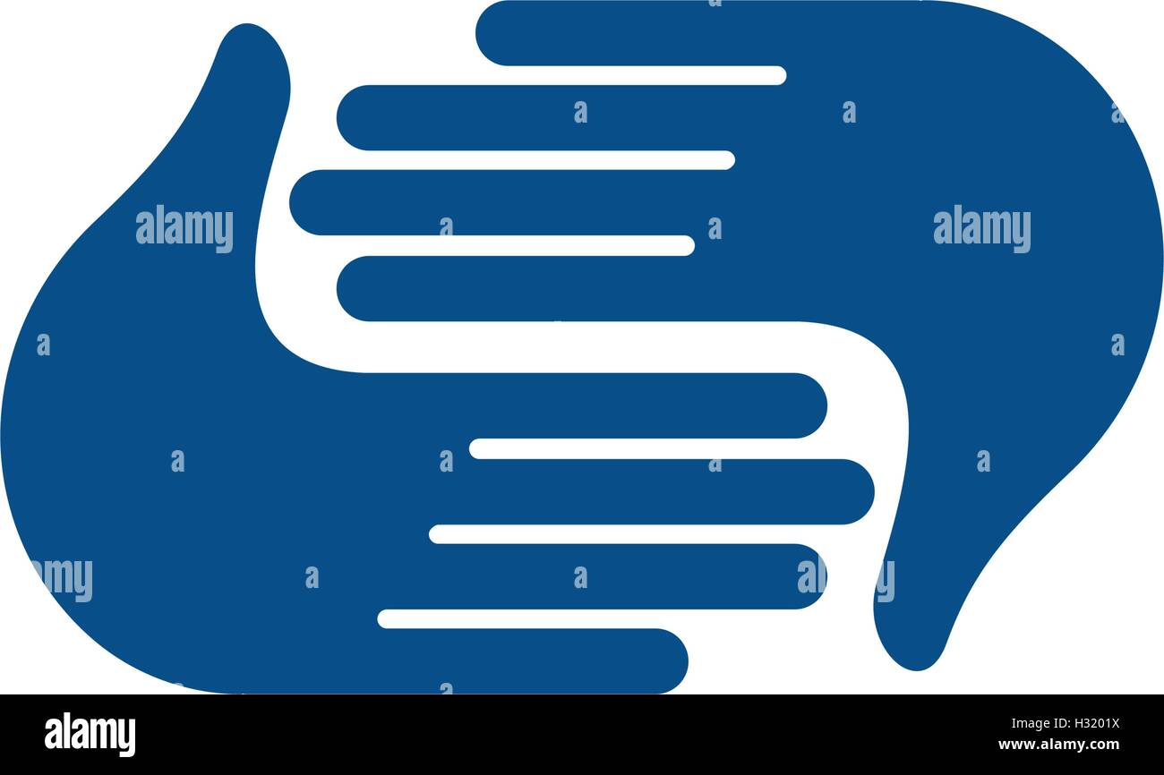 Isolated abstract blue color human hands round shape logo. Hands frame ...