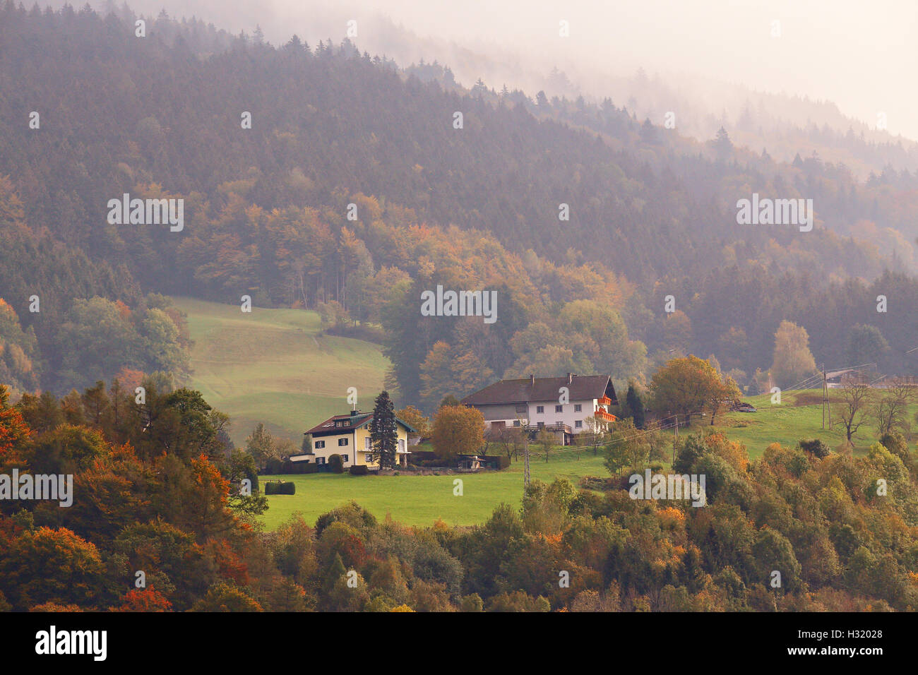 Sunny October day in Austria. Autumn in Alpine mountains Stock Photo ...