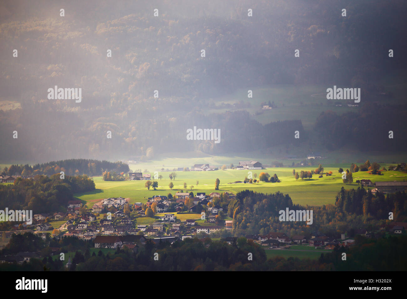 Sunny October day in Austria. Autumn in Alpine mountains Stock Photo ...