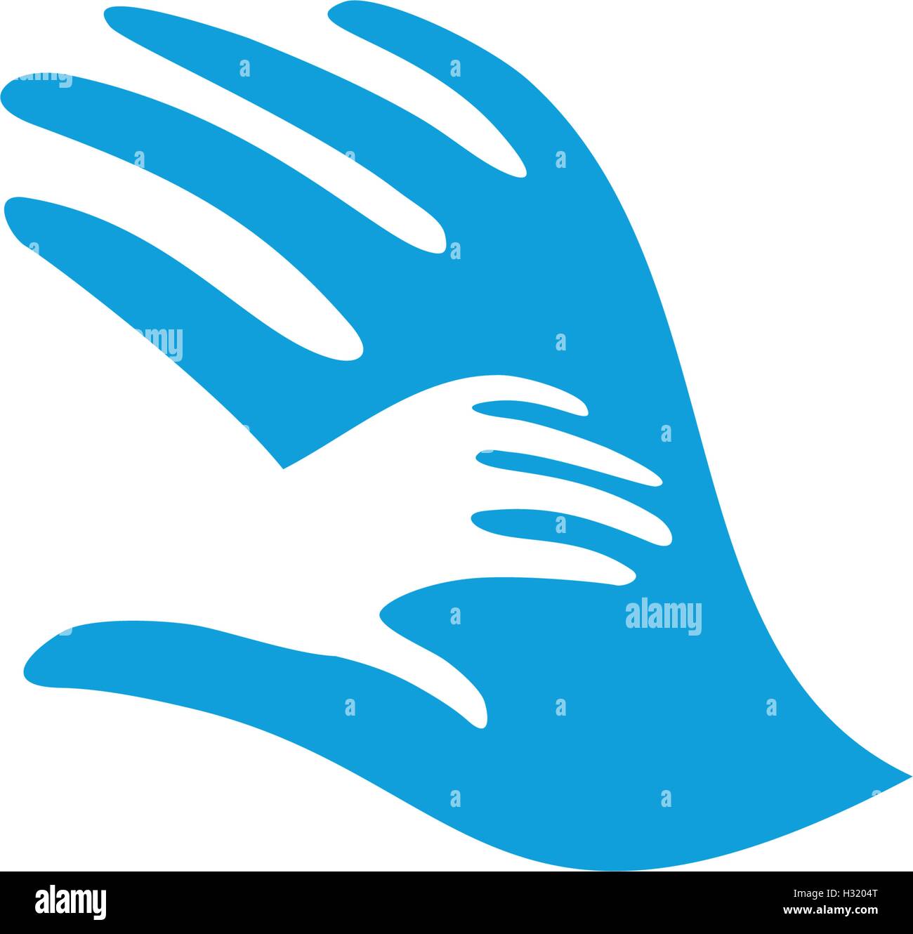 Isolated abstract blue and white adult and child hands logo. Negative ...