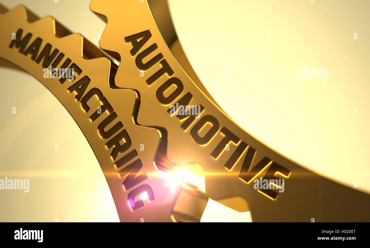Automotive Manufacturing Concept. Golden Metallic Cog Gears. 3D Stock ... Automotive Manufacturing Concept. Golden Metallic Cog Gears. 3D Stock ...