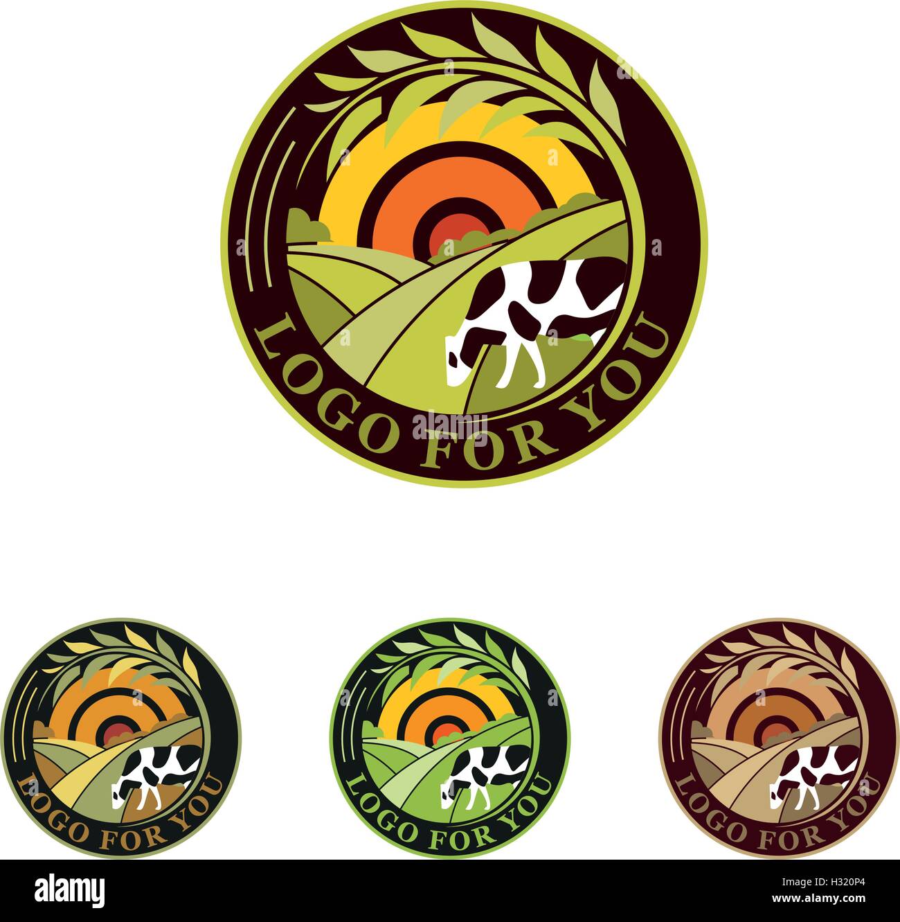 Farm isolated green logo collection. Rural landscape logos ...