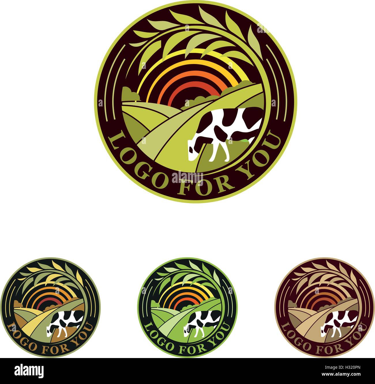 Farm isolated green logo collection. Rural landscape logos ...