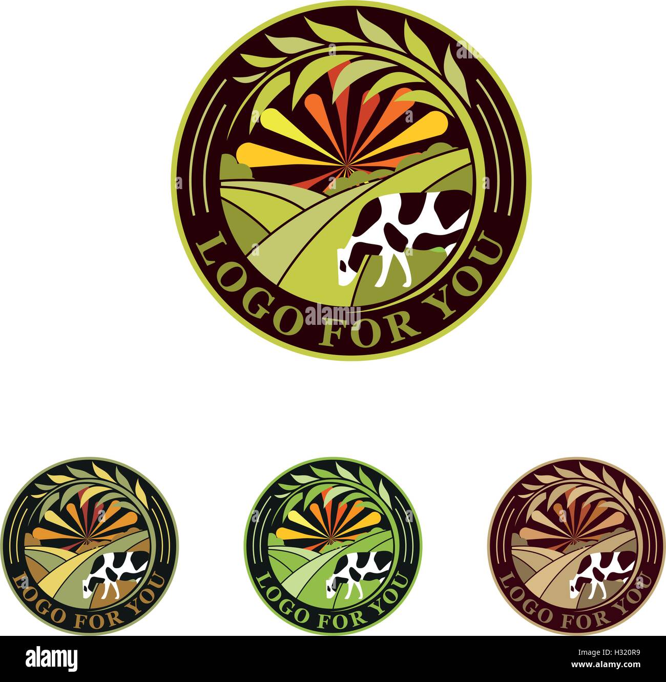 Farm isolated green logo collection. Rural landscape logos ...