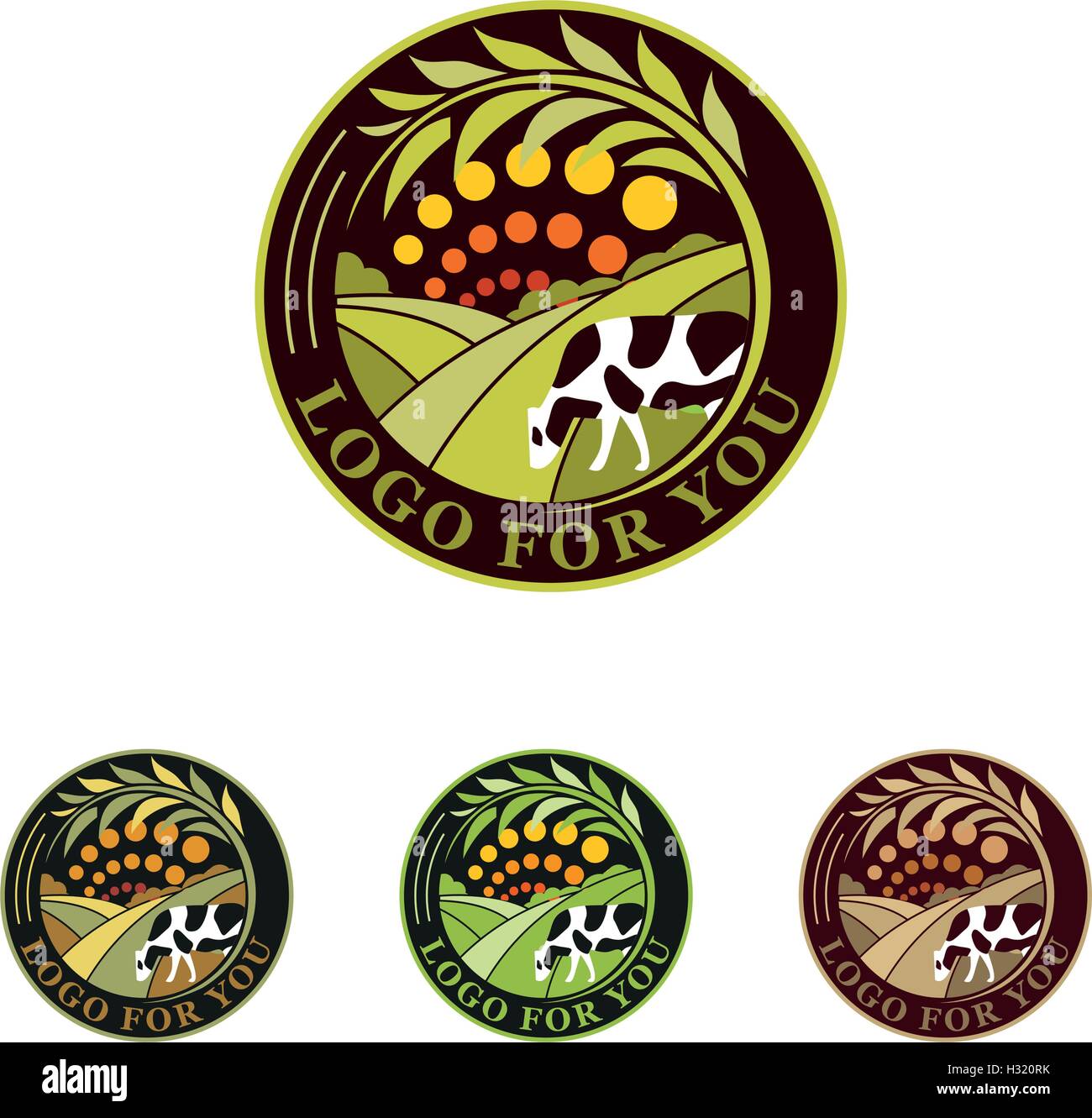 Farm isolated green logo collection. Rural landscape logos ...