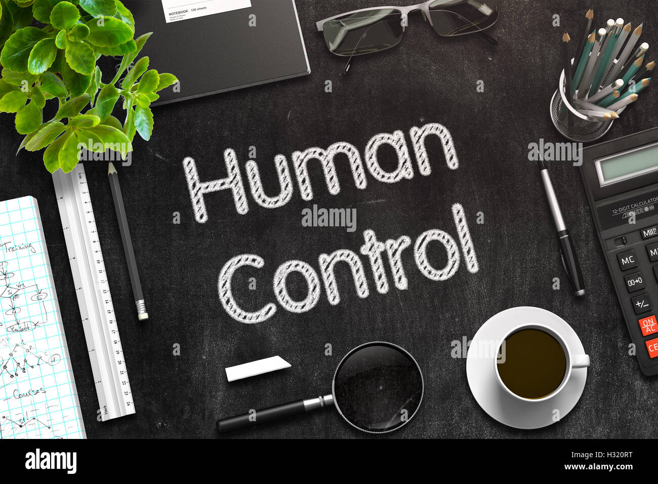 Black Chalkboard with Human Control Concept. 3D Rendering Stock Photo ...