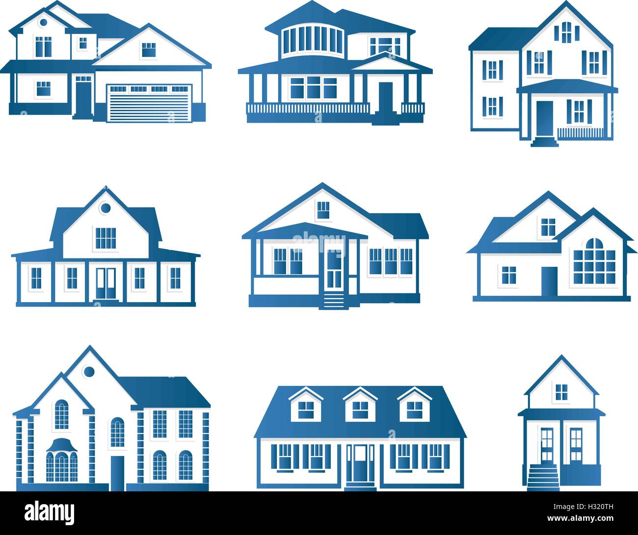Isolated abstract blue color house contour logo set. Real estate ...