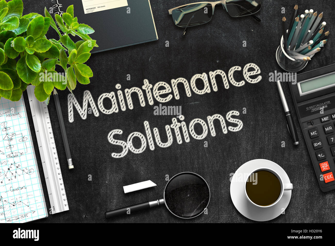Maintenance Solutions on Black Chalkboard. 3D Rendering Stock Photo - Alamy