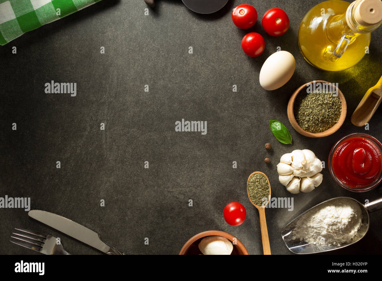 spice and herbs ingredients at table Stock Photo - Alamy