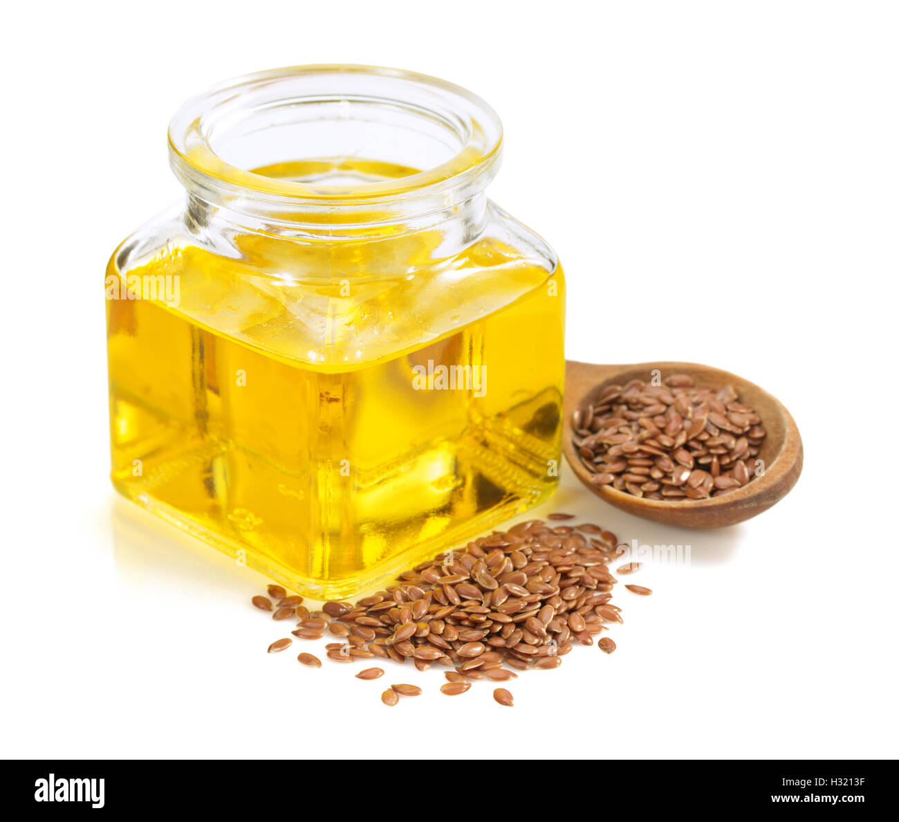 linseed oil in bottle isolated on white background Stock Photo - Alamy