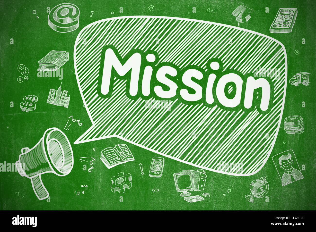 Mission - Hand Drawn Illustration on Green Chalkboard Stock Photo - Alamy