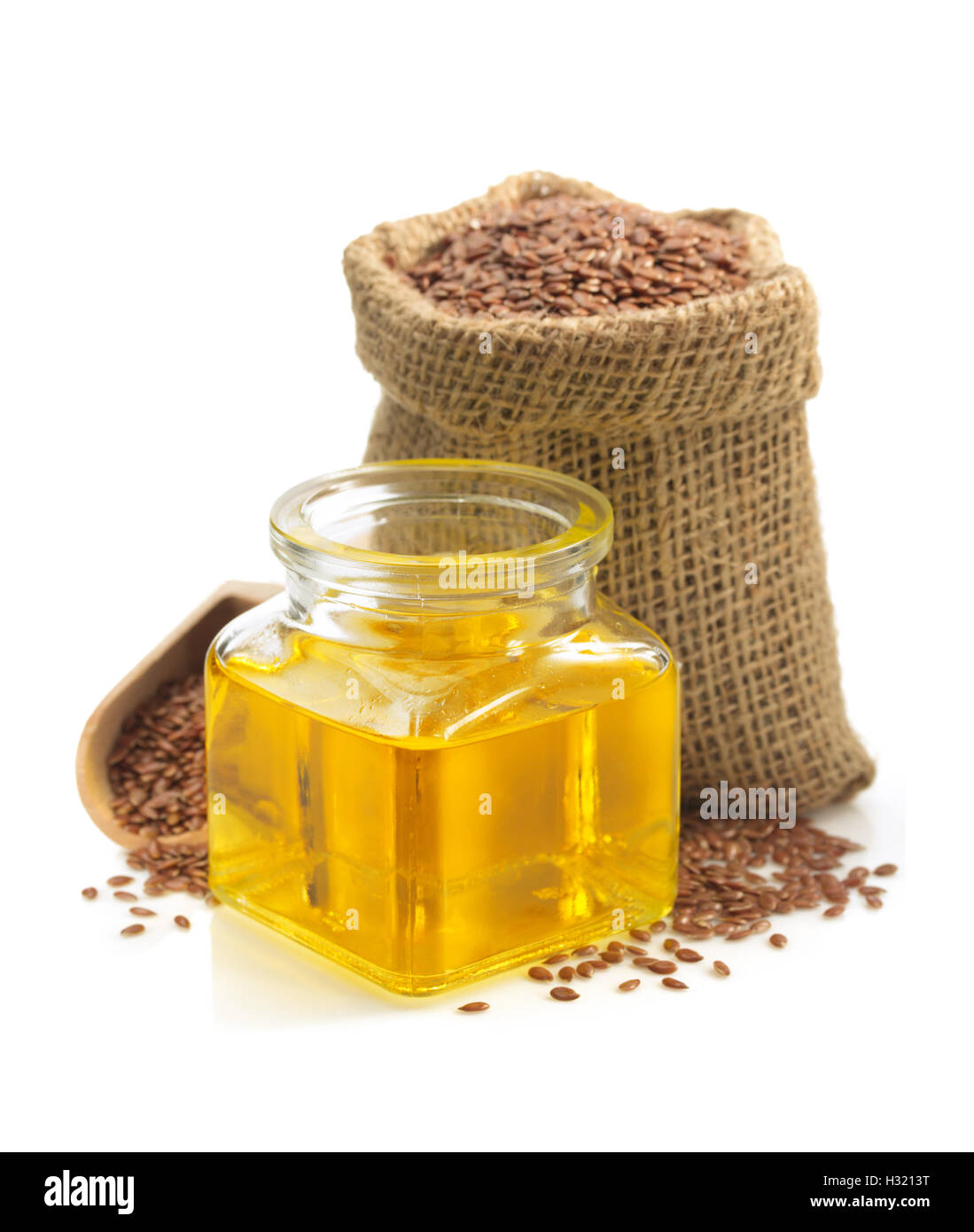 linseed oil in bottle isolated on white background Stock Photo - Alamy