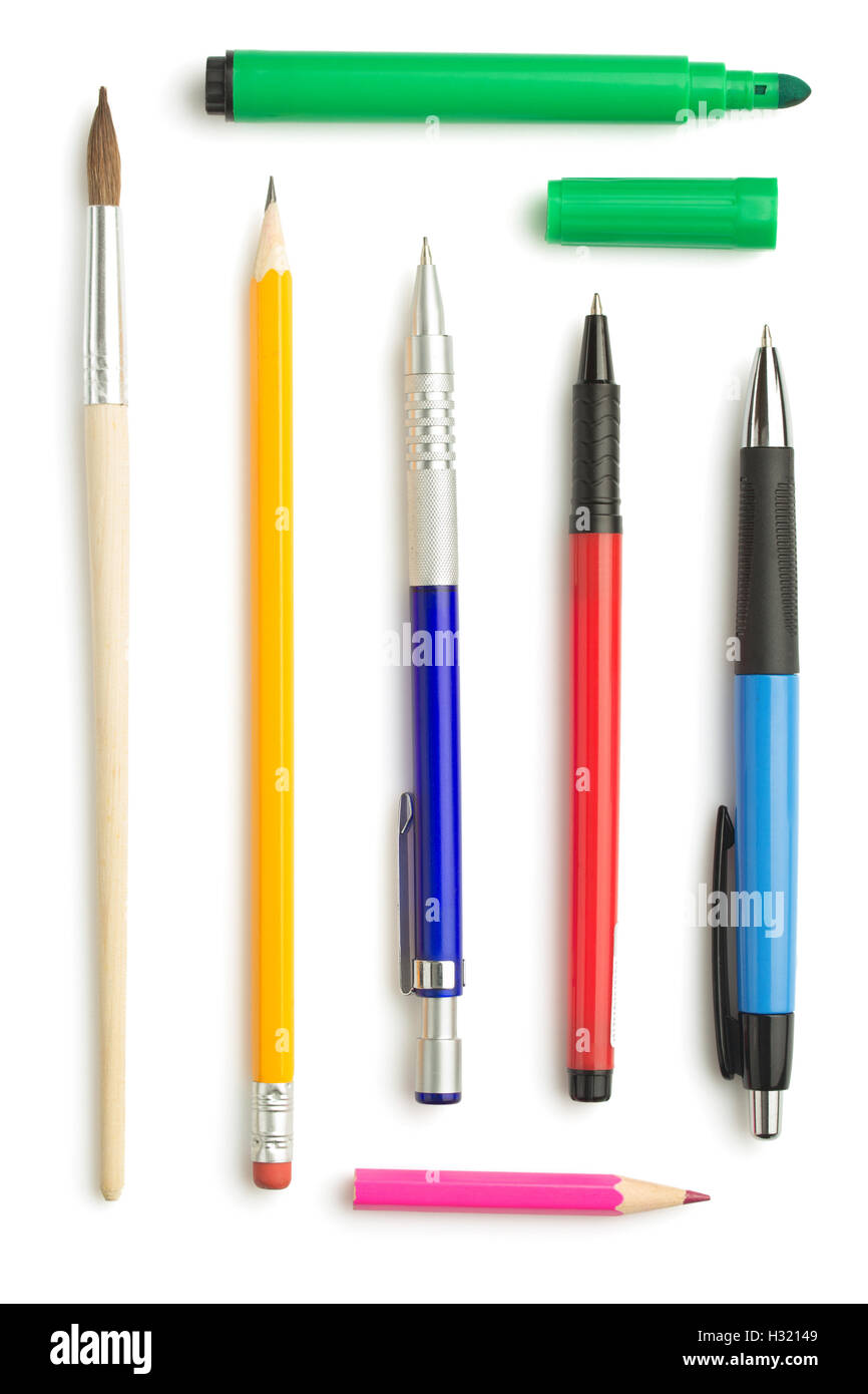 pencil and pen isolated on white background Stock Photo - Alamy