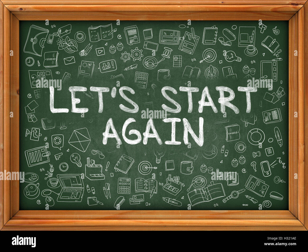 Green Chalkboard with Hand Drawn Lets Start Again Stock Photo - Alamy