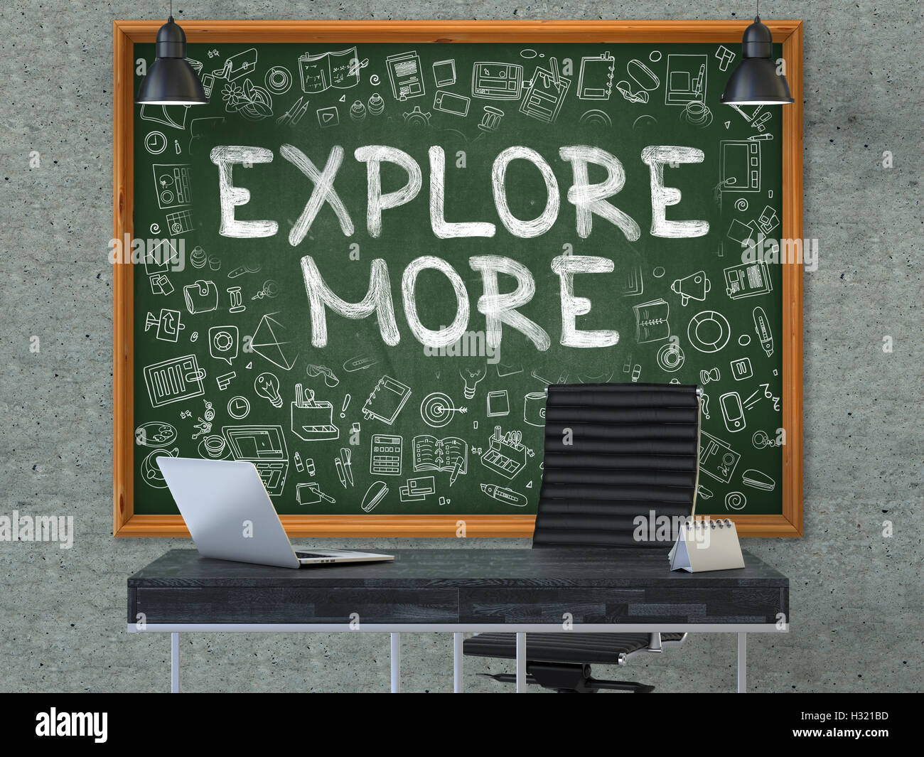 Explore More - Hand Drawn on Green Chalkboard. 3D Stock Photo - Alamy